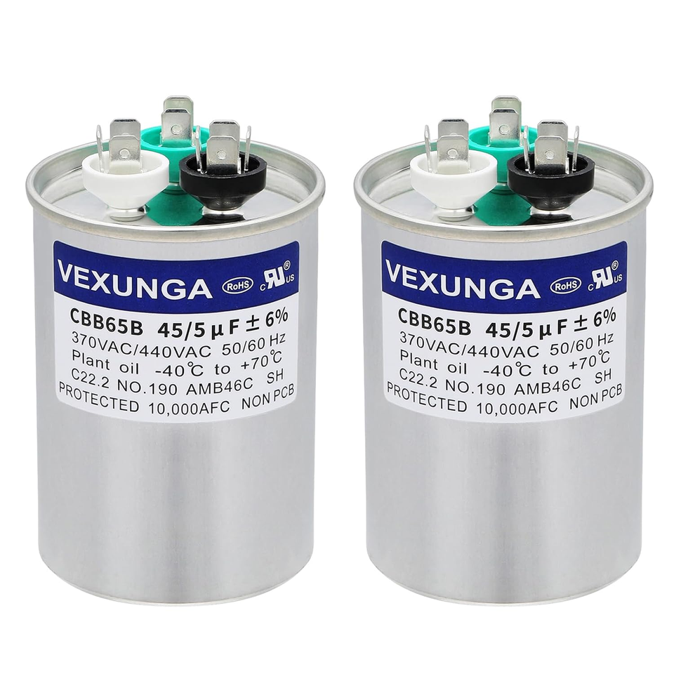 2PCS 45+5Uf 45/5MFD 370V or 440V Dual Run Start round UL Listed AC ...
