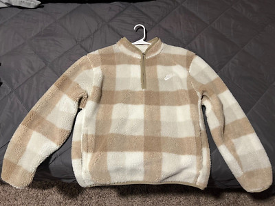 Nike Fleece Halfzip Jacket Mens Medium Checkered White Beige | eBay