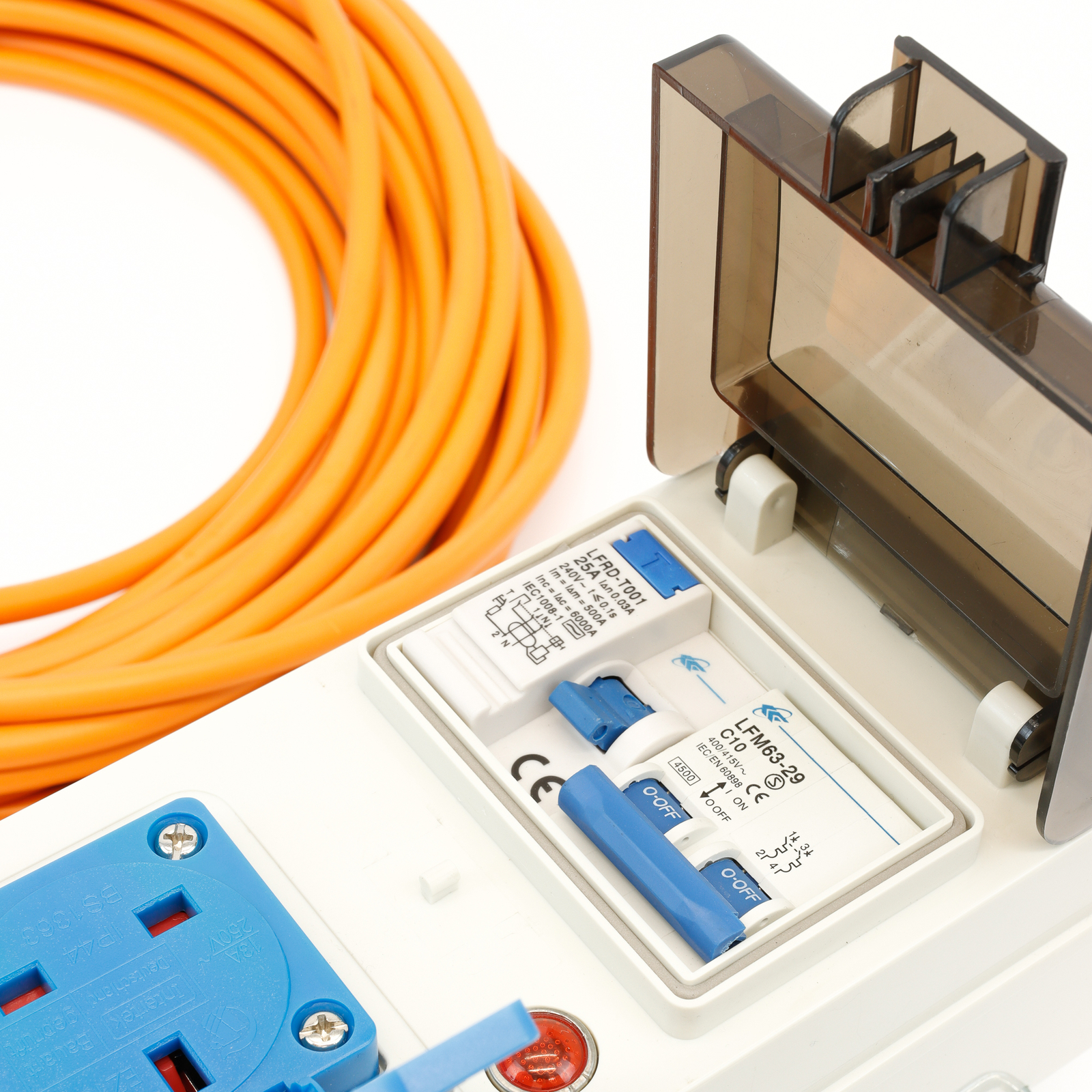 5 Way Mobile Mains Unit Campsite Power Hook Up RCD Cable Lead Caravan ...