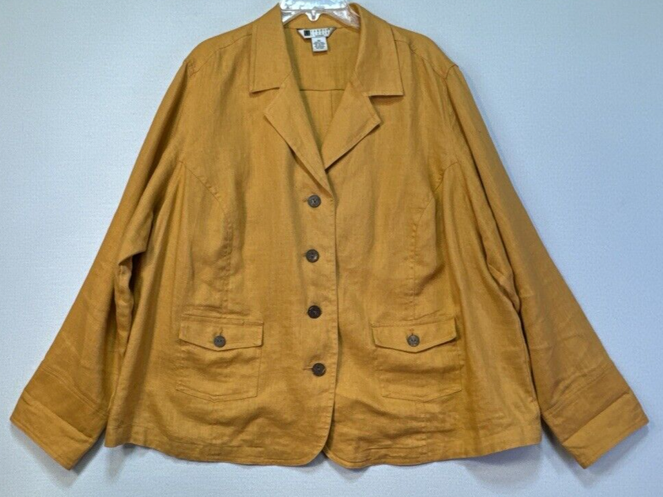 Carole Little 100% Linen Lightweight Jacket Size 3X Gold Yellow Summer ...