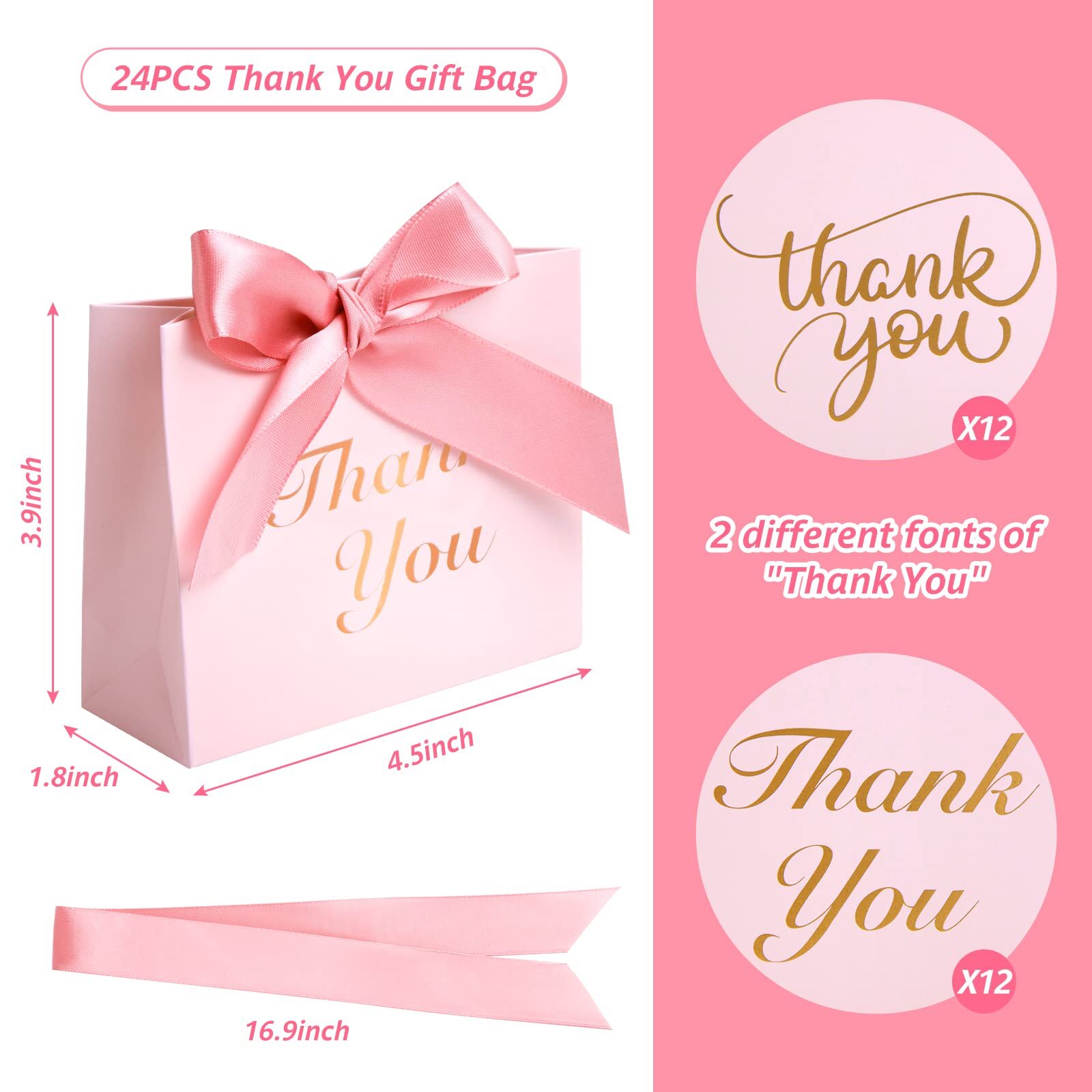 24pcs Small Thank You Gift Bags Mini Party Favor Bags Pink Candy Bags ...