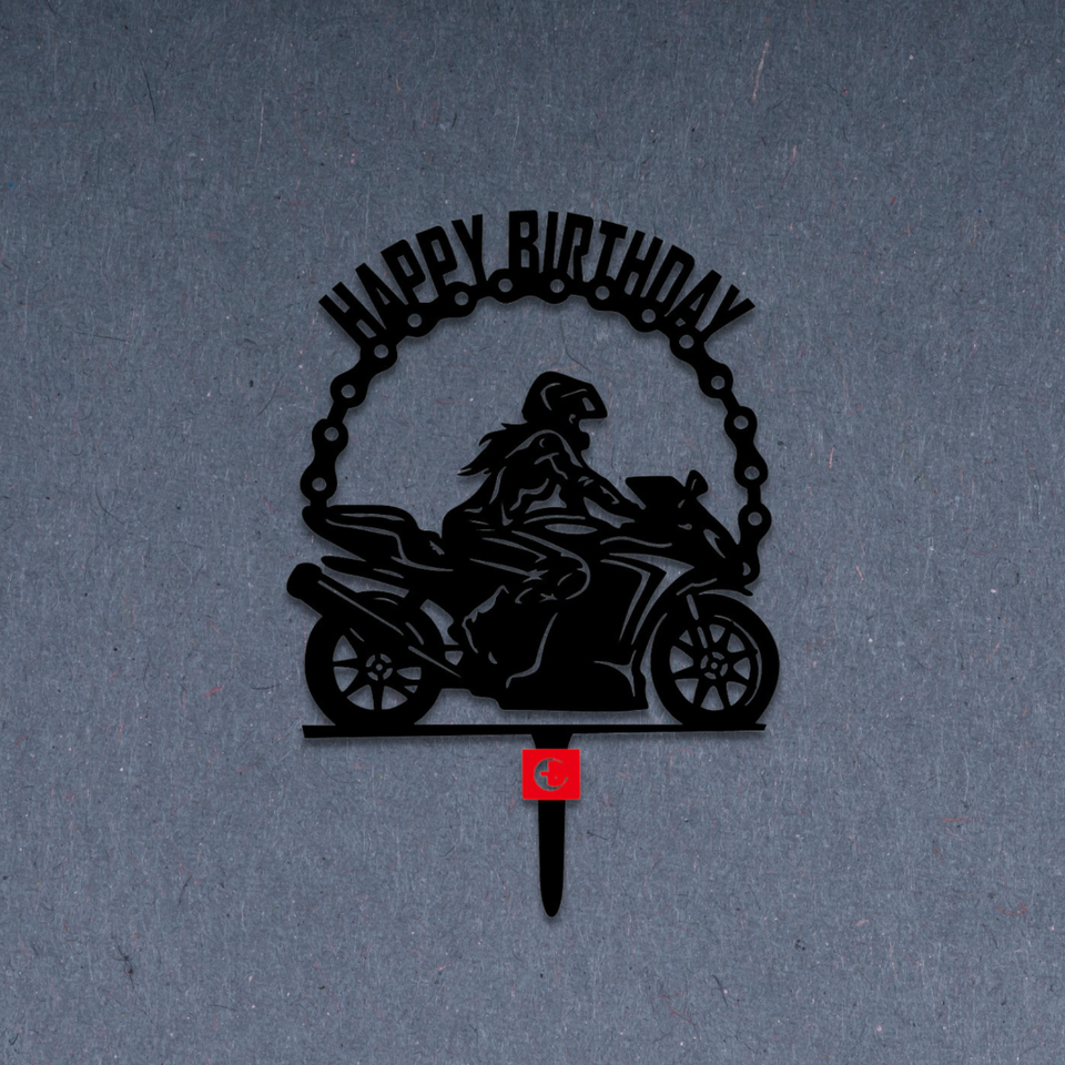 Black Colour Acrylic Cake Topper for Girl Motor Bike Rider Happy ...