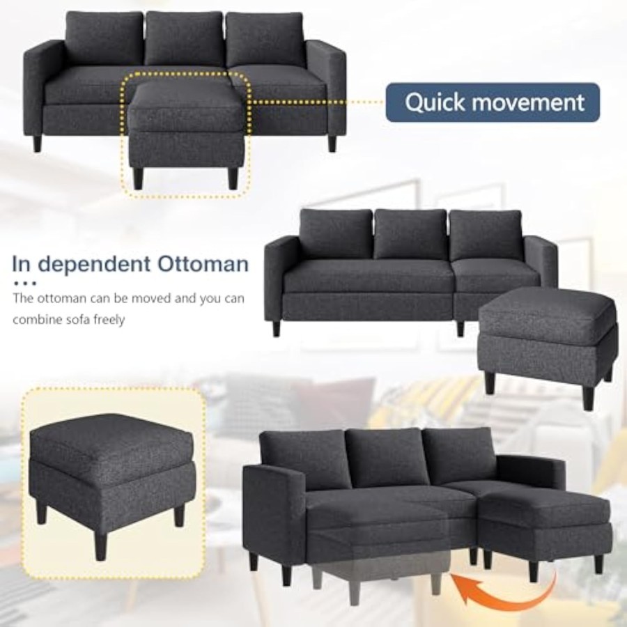L shaped couch sofa for living room, small sectional sofa couch with b ...