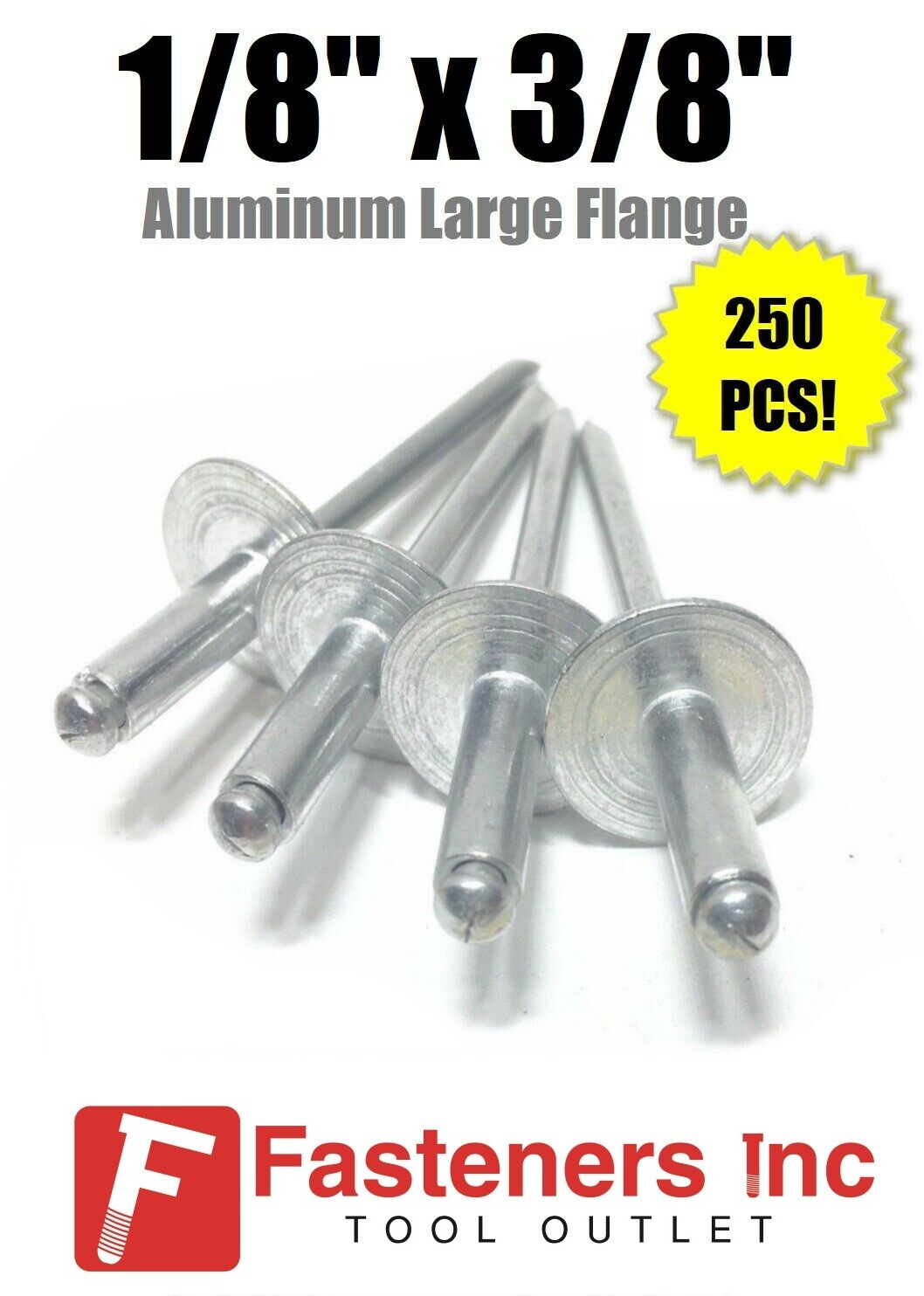 (QTY 250) 1/8" Dia. x 3/8" Large Flange POP Rivets ALL Aluminium 4-6 ...