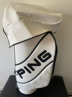 PING Tour Bag White Black Logos Leather Cart 6-Way Divider Rain Cover ...