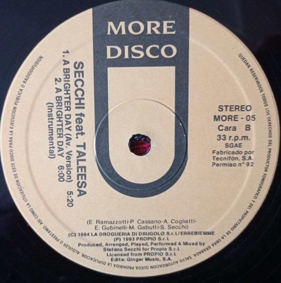 STEFANO SECCHI Feat. TALEESA **A Brighter Day** ORIGINAL 1993 SPAIN 12 ...