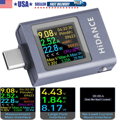 USB Type-C Power Tester Voltage Current Capacity Meter USB-C Multimeter ...