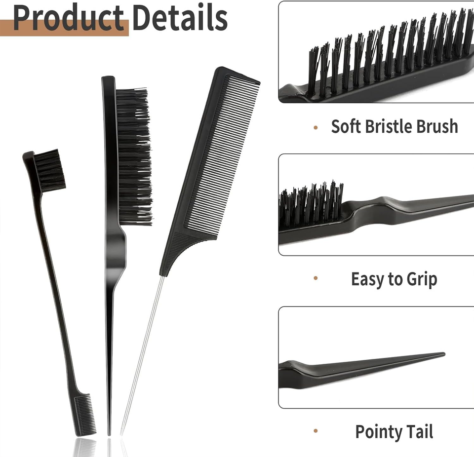 Slick Back Hair Brush and Comb Set for Women and Men - Edge Brush, Fine ...