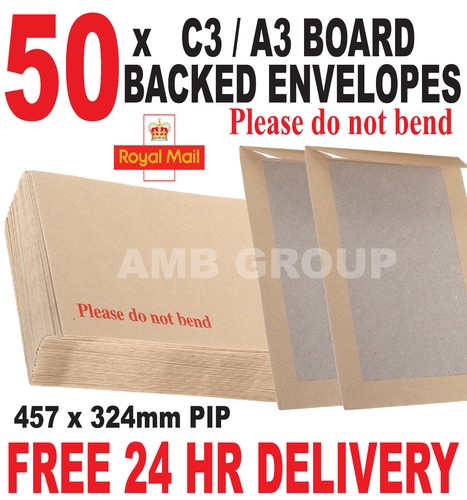 50 x C3 / A3 HARD BOARD BACKED PREMIUM ENVELOPES 457 x 324mm PIP | eBay
