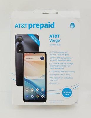 AT&T SL219A 64GB 4GB RAM ATT Verge Prepaid Smartphone - Galactic Blue ...