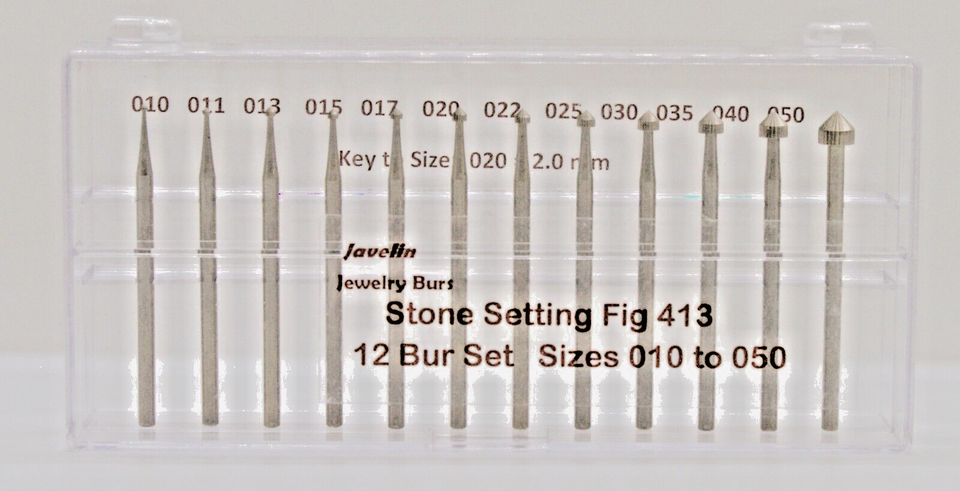 JEWELRY STONE SETTING BURS, FIG 413, 12 PC SIZES 010 TO 050 JEWELERS ...