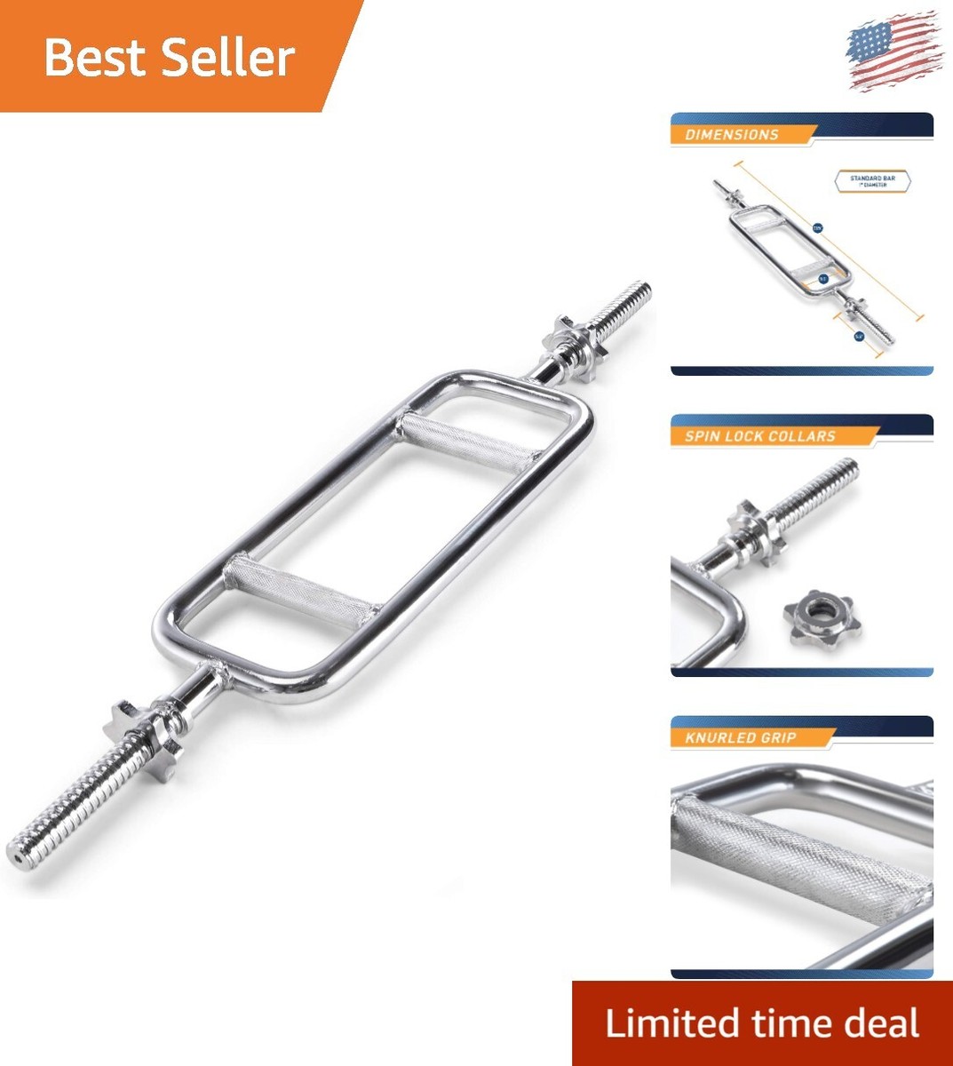 Threaded Curl Bar With Collars CAP Barbell 1-Inch - Dual Grip For ...