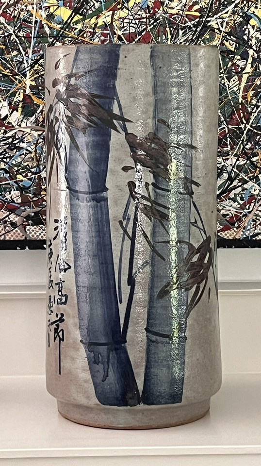 Vintage Kim Doo Sun Pottery Vase Large Cylinder Vessel Bamboo Korean | eBay