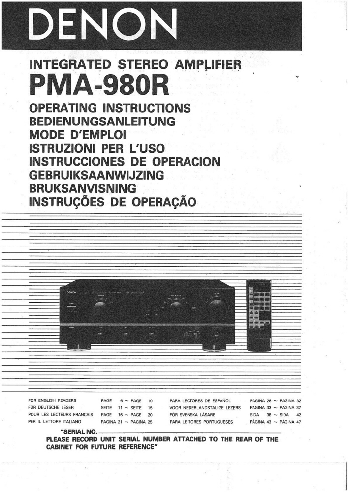 Denon PMA-980R Pre-Main Amplifier Owners Manual | eBay