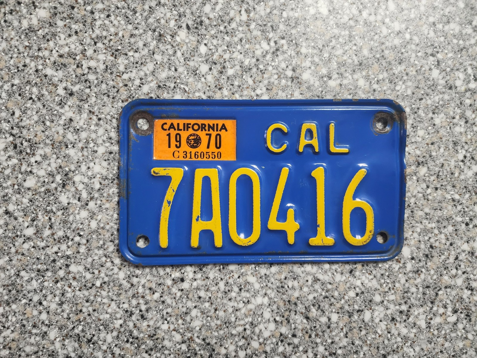 1970 California Motorcycle License Plate, 1970 Validation, DMV Clear ...
