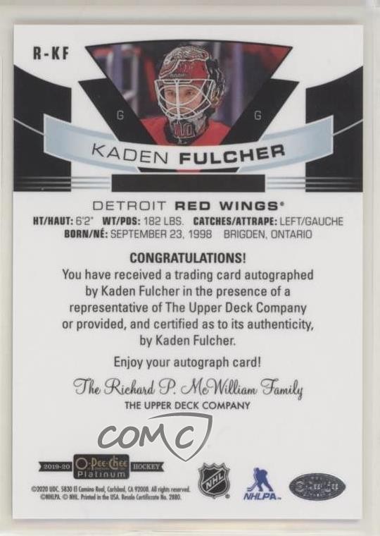 2019-20 O-Pee-Chee Platinum Rookie Autos Kaden Fulcher #R-KF Auto RC | eBay