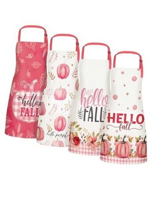 4 Pcs Fall Thanksgiving Aprons for Women with Pockets Pink Cute Pumpkin ...