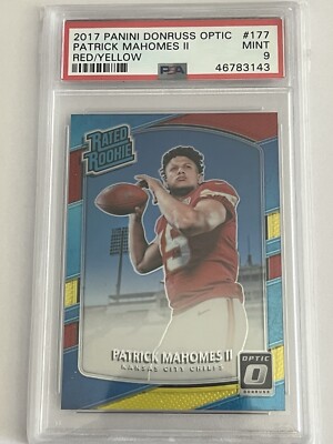 Patrick Mahomes 2017 Donruss Optic #177 Rookie RC Red Yellow Prizm PSA ...