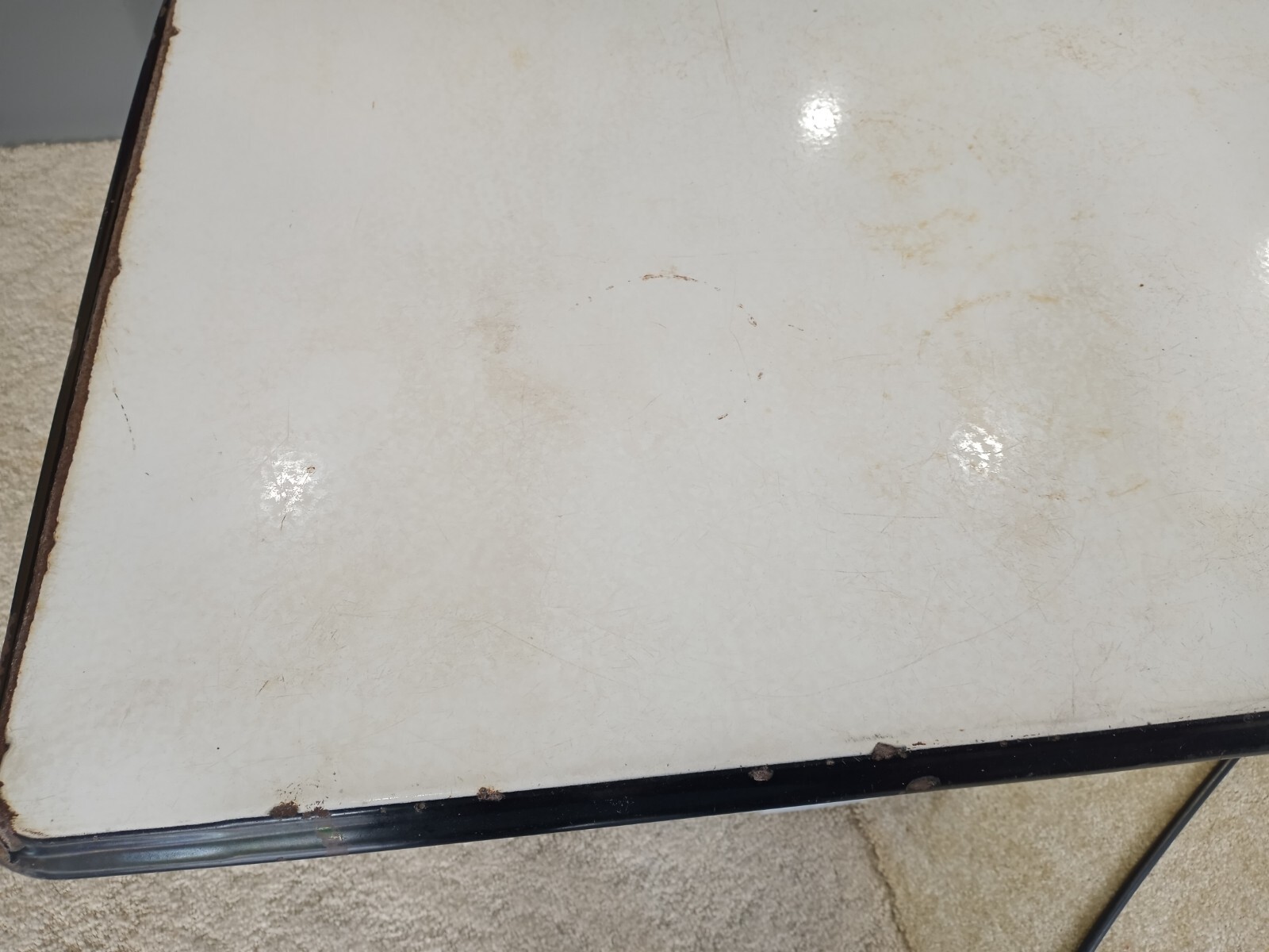 Vintage 1938 PORCELAIN ENAMEL TABLE TOP 25x40" WHITE BLACK RICHMOND ...