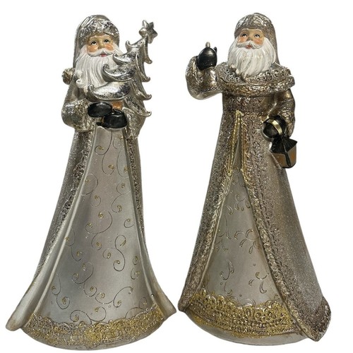 Elegant Santa Silver & Gold Polyresin Christmas Holiday Figures 12" Set ...