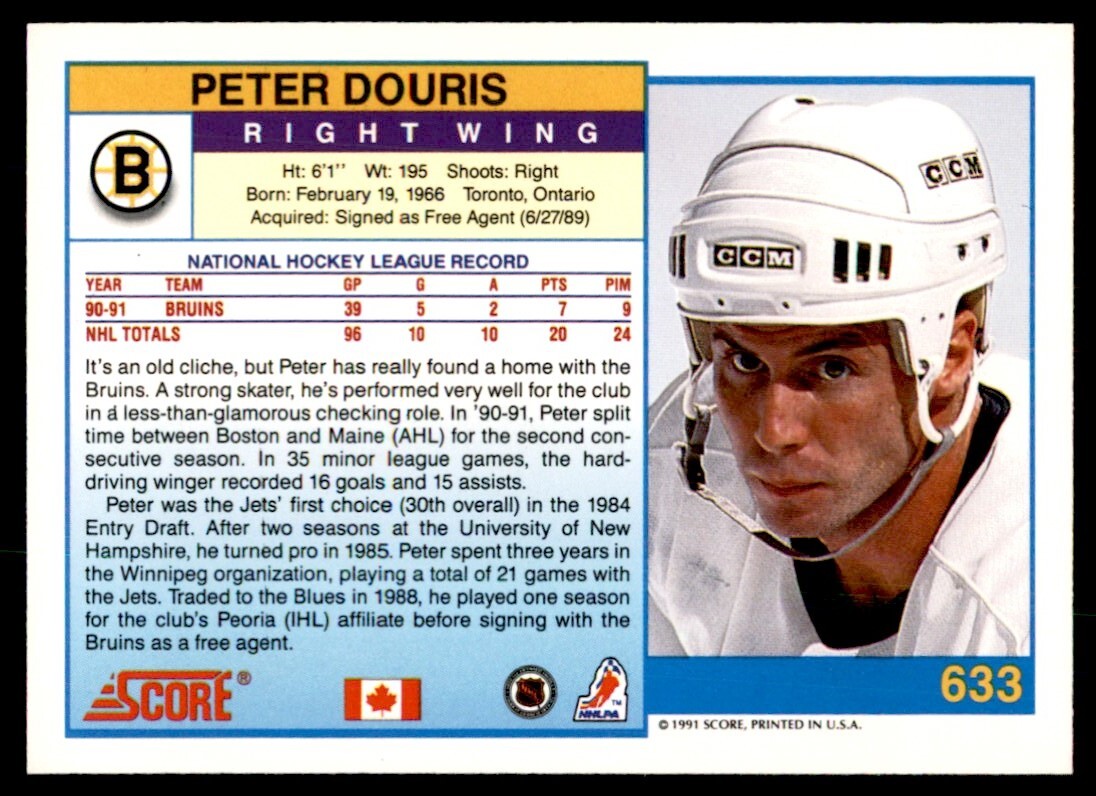 1991-92 Score Canadian Peter Douris #633 Boston Bruins | eBay