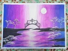 oil pastel art painting A moonlit night. wall art on paper | eBay