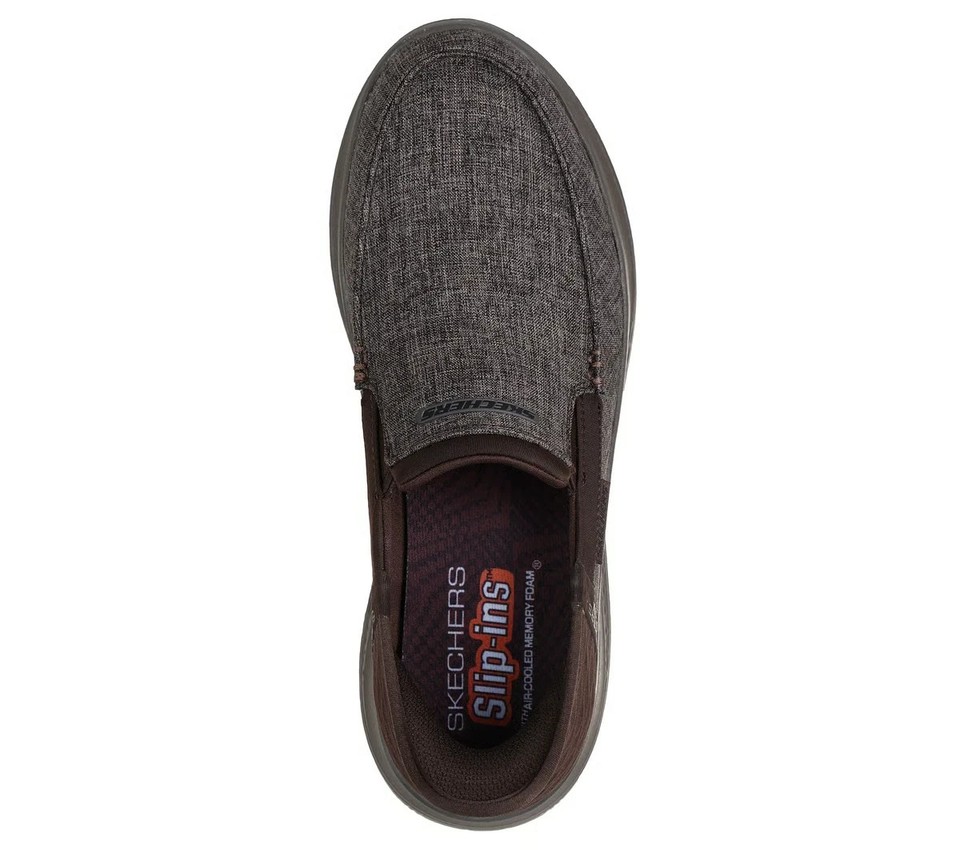 Dressy Casual Skechers Shoes Men Slip Ins canvas Brown Memory Foam ...