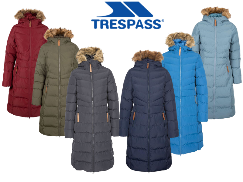 Trespass Audrey Long Hooded Womens Ladies Waterproof Parka Coat Padded ...