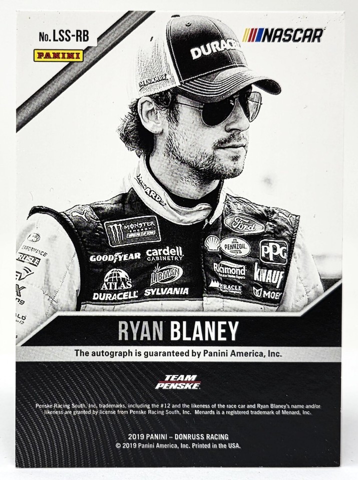 RYAN BLANEY Signed Autographed 2019 Panini Nascar Card #LSS-RB | eBay