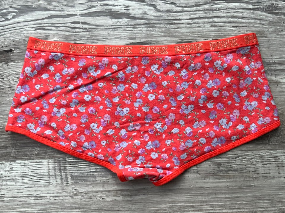 New Victoria's Secret Pink Boy Short Boxer Panty Orange Glitter Flower ...