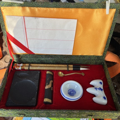 Vintage Japanese Calligraphy Writing Set in Silk Box | eBay