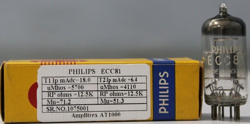 ECC81 12AT7 Philips NOS NIB O getter made in Holland Amplitrex tested 1 ...
