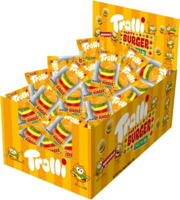 60 x TROLLI MINI BURGER GUMMI GUMMY NOVELTY BULK LOLLIES KIDS FAVOURS ...
