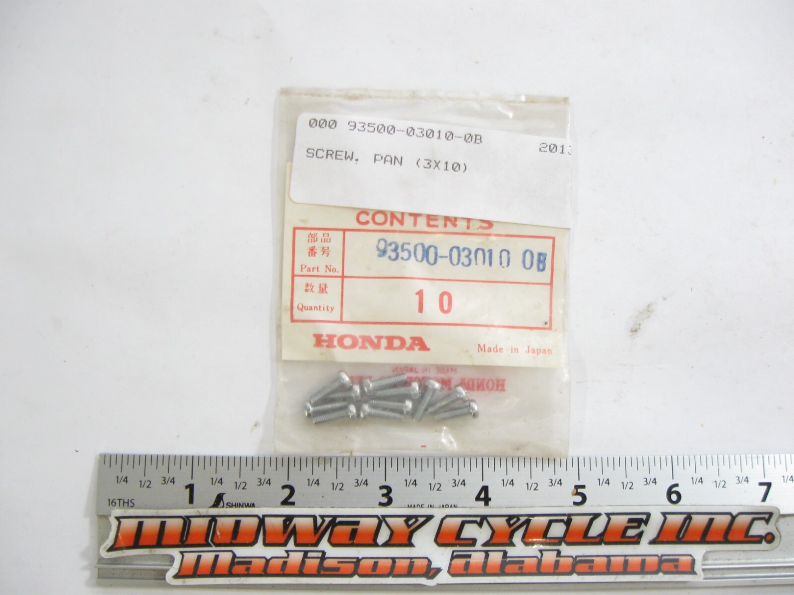 HONDA CA72/77 CB450/500/750 NOS OEM 3X10 PAN SCREW 93500-03010-0B PACK ...