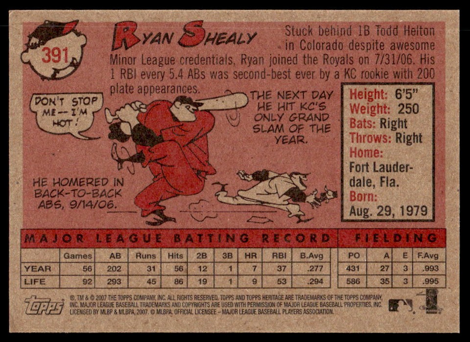 Ryan Shealy 2007 Topps Heritage 391 Kansas City Royals Baseball Card | eBay