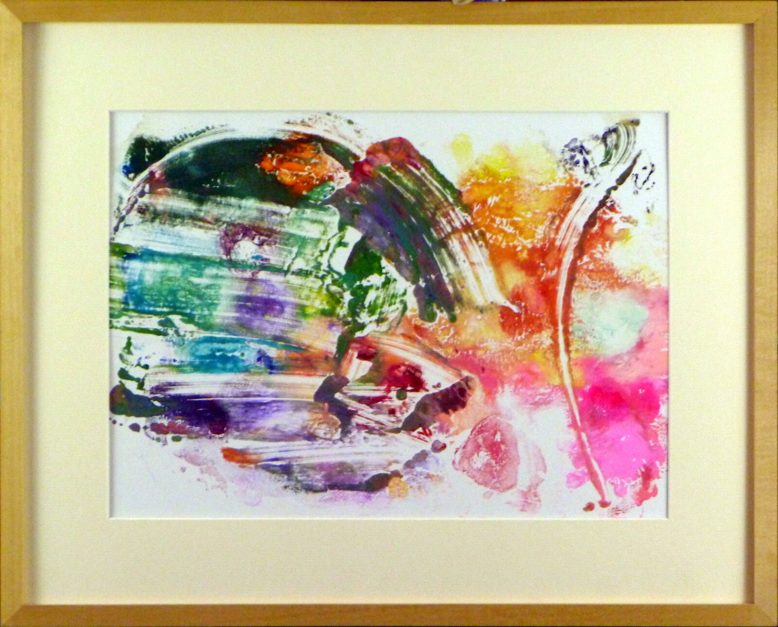 Powerful dynamic abstract ; matted and framed monotype by artist Mark ...