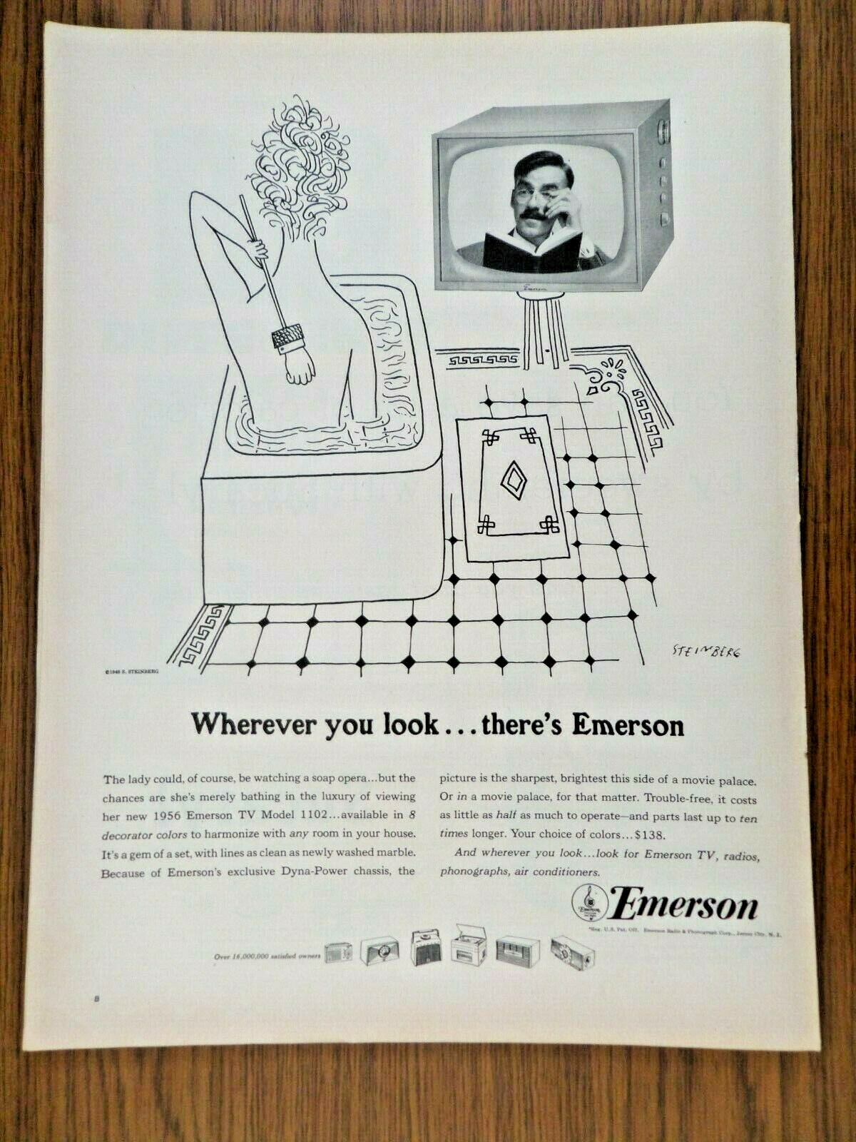 1956 Emerson TV Model 1102 Television Ad Illustrated artwork by S ...
