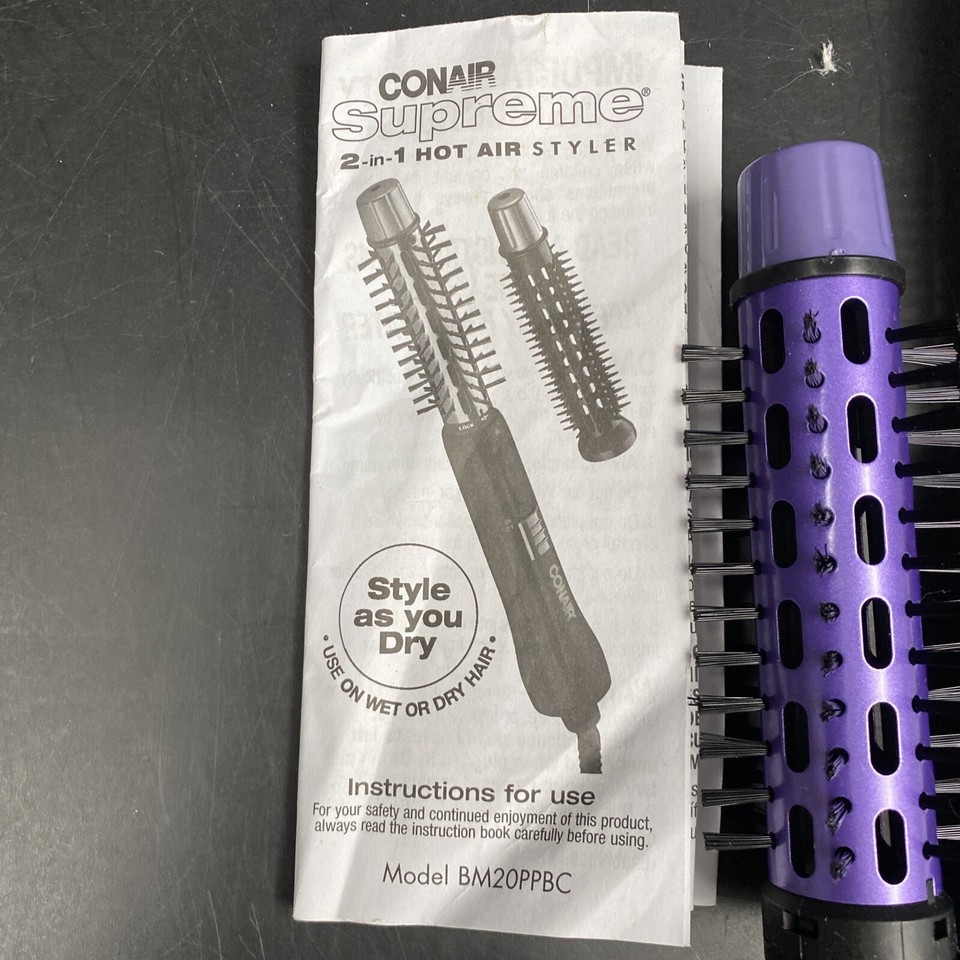 Conair Supreme 2 in 1 Hot Air Iron Curling Brush Black Purple Styler ...