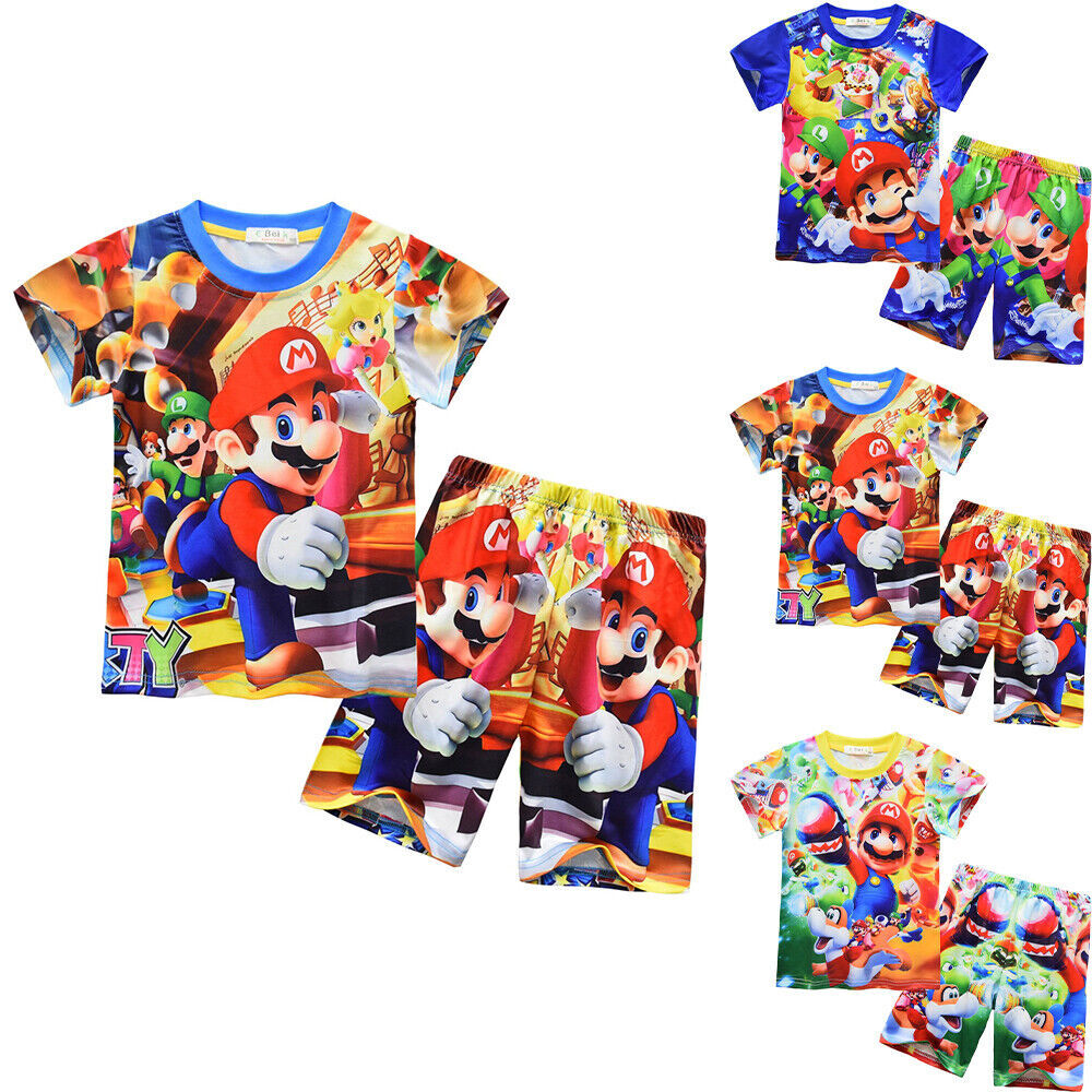 Kids Boy Girl Super Mario Pyjamas Short Sleeve T-Shirt Shorts Set Pjs ...