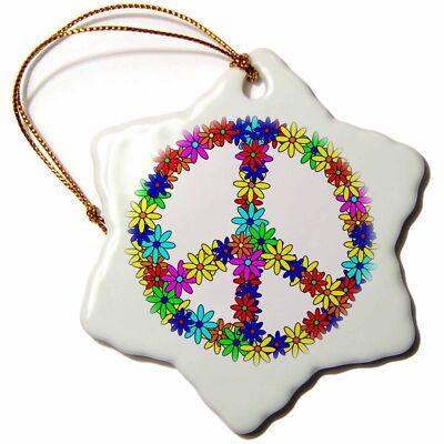 3dRose Peace Sign Flower Power Design 3 inch Snowflake Porcelain ...