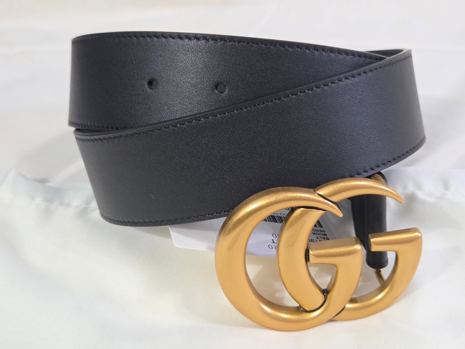 Authentic GUCCI Black Leather Marmont Belt Gold GG Size 30/32 90cm | eBay