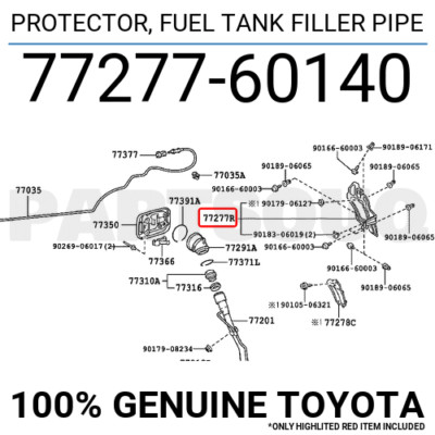 7727760140 Genuine Toyota PROTECTOR, FUEL TANK FILLER PIPE 77277-60140 ...