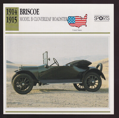 1914-1915 Briscoe Model B Cloverleaf Roadster Car Photo Spec Sheet Info ...