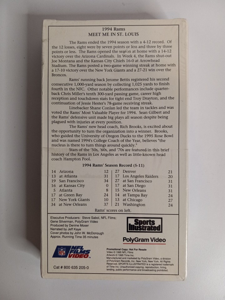 Sports Illustrated: The Rams 1995 Video Yearbook (VHS, 1995) NFL ...
