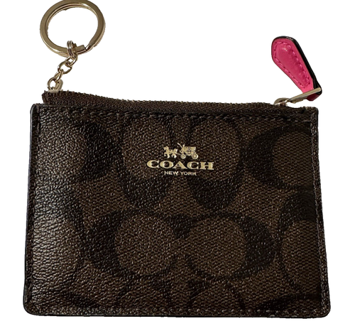 COACH SIGNATURE PVC MINI SKINNY ID CASE CHANGE PURSE CARD KEYRING ...