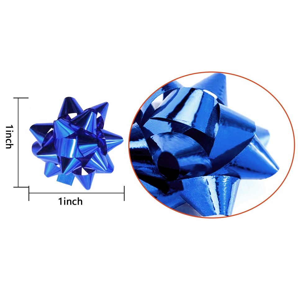 100 Pcs Mini Bows-1 Inch Blue Metallic Star Gift Bows-Tiny Adhesive ...