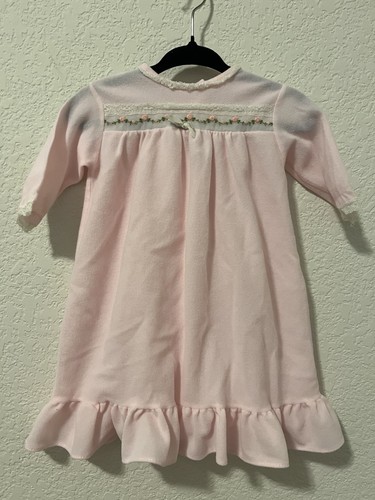 Vintage Alexis Baby Nightgown Girls 0-13LBS Pink Flannel Long Sleeve ...