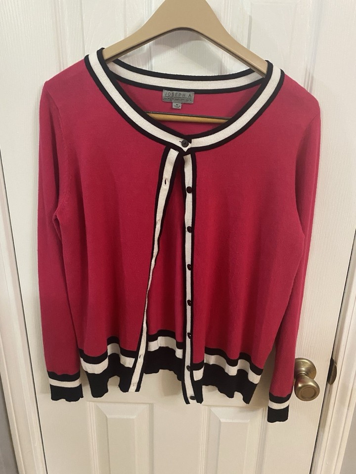 Joseph A Women’s Cardigan Sweater Size M Button Front Pink Black White ...