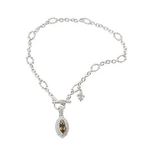 NIB QVC Judith Ripka Sterling Gem & Diamonique 18" Necklace w/ Enhancer ...