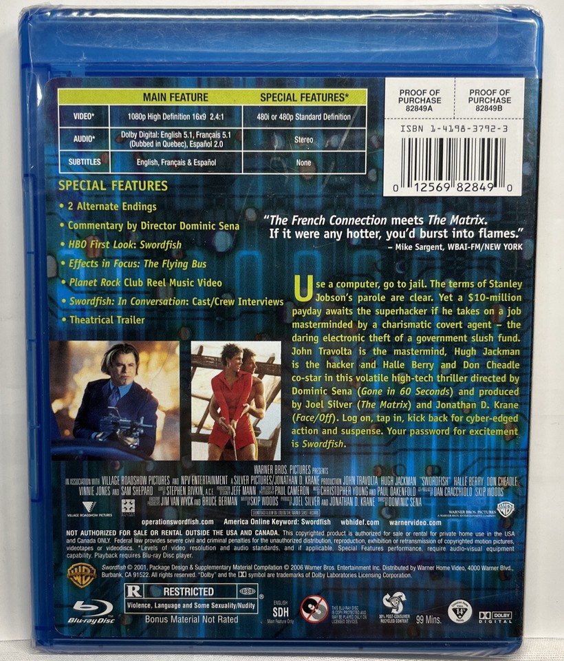 Swordfish Blu-ray John Travolta Hugh Jackman Halle Berry Sealed NEW | eBay